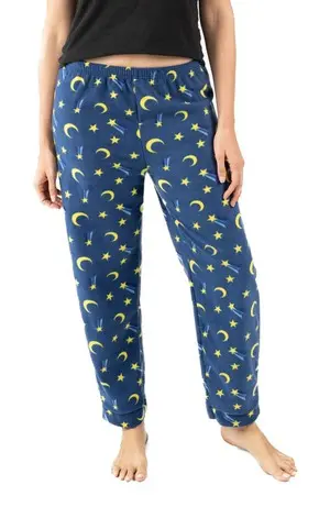 LEVERET Fleece Printed Holiday Pajama Pants - Moon