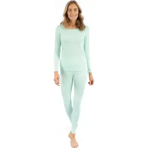 LEVERET Solid Thermal Pajama Set Aqua
