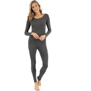 LEVERET Solid Thermal Pajama Set Dark Gray