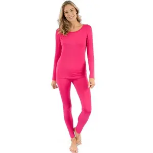 LEVERET Solid Thermal Pajama Set Hot Pink