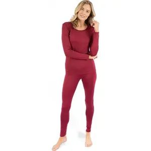 LEVERET Solid Thermal Pajama Set Maroon