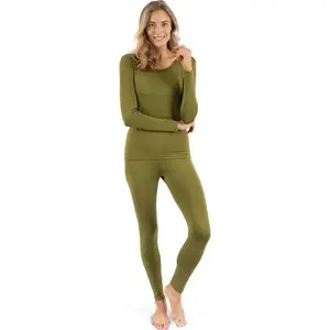 LEVERET Solid Thermal Pajama Set Olive