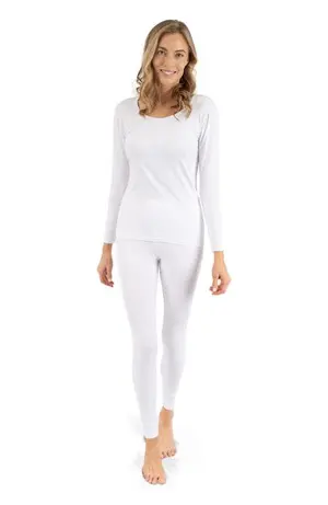 LEVERET Solid Thermal Pajama Set - White