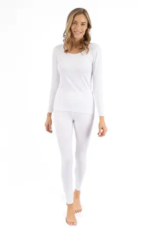 LEVERET Solid Thermal Pajama Set - White