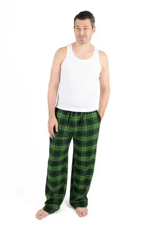 LEVERET Cotton Flannel Holiday Pajama Pants - Plaid Black & Green