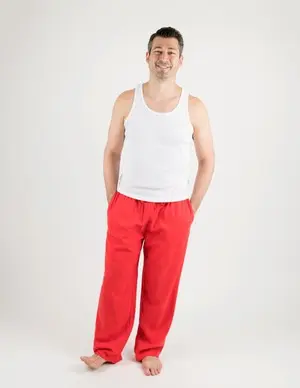 LEVERET Cotton Flannel Holiday Pajama Pants Solid Red