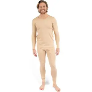 LEVERET Two-piece Thermal Long Sleeve Solid Pajamas Beige