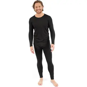 LEVERET Solid Thermal Pajama Set Black