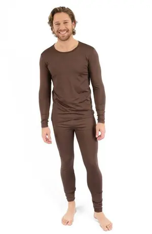 LEVERET Solid Thermal Pajama Set - Brown