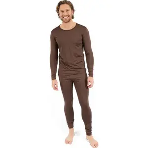 LEVERET Two-piece Thermal Long Sleeve Solid Pajamas - Brown