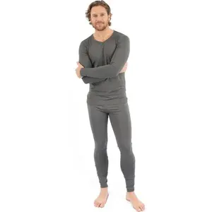 LEVERET Solid Thermal Pajama Set Dark Gray