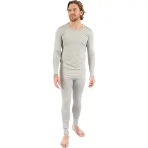 LEVERET Solid Thermal Pajama Set Light Gray