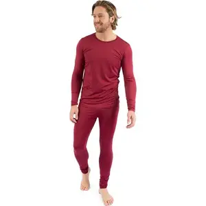 LEVERET Two-piece Thermal Long Sleeve Solid Pajamas - Maroon
