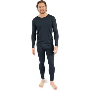 LEVERET Two-piece Thermal Long Sleeve Solid Pajamas Navy