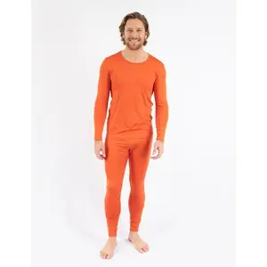 LEVERET Two-piece Thermal Long Sleeve Solid Pajamas Orange