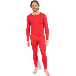 LEVERET Two-piece Thermal Long Sleeve Solid Pajamas - Red