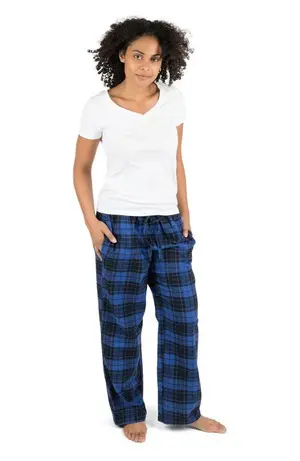 LEVERET Cotton Flannel Holiday Pajama Pants - Plaid Black & Navy