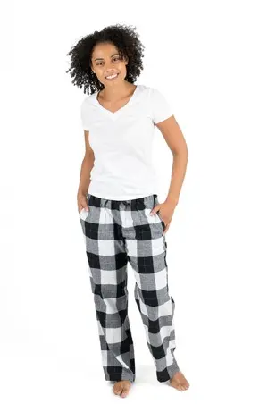 LEVERET Cotton Flannel Holiday Pajama Pants - Plaid Black & White
