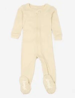 LEVERET Printed Cotton Footed Pajamas Off White