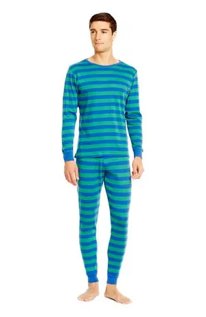 LEVERET Cotton Printed Pajama Set - Striped Blue & Green