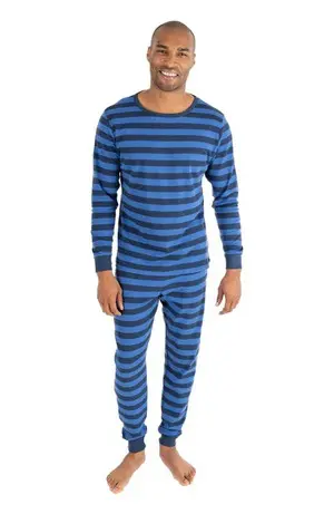 LEVERET Cotton Printed Pajama Set - Striped Blue & Navy