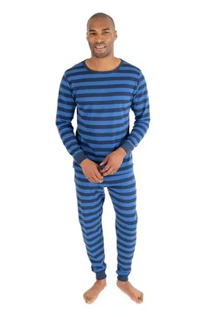 LEVERET Cotton Printed Pajama Set - Striped Blue & Navy