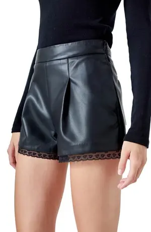 Endless Rose Lace Trim Faux Leather Shorts