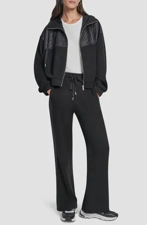 Dkny Mixed Media Zip-up Hooded Jacket - Black/black