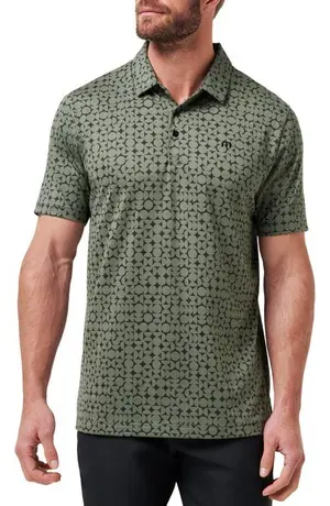 Travis Mathew Featherweight Caves Patterned Polo - Dark Olive