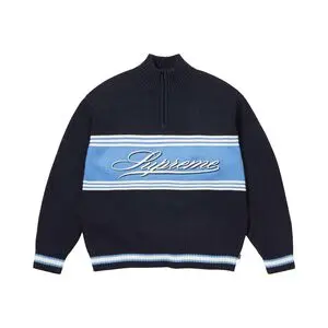 Supreme Script Stripe Half Zip Sweater - Blue