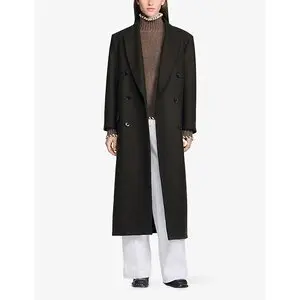 Sandro Straight Double-breasted Wool-blend Coat - Brown