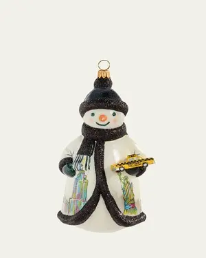 JOY TO THE WORLD COLLECTIBLES New York Snowman Holding A Yellow Taxi Christmas Ornat - Multi