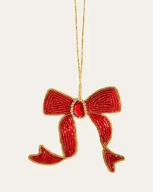 SUDHA PENNATHUR Beaded Bow Christmas Ornament - Red Multi
