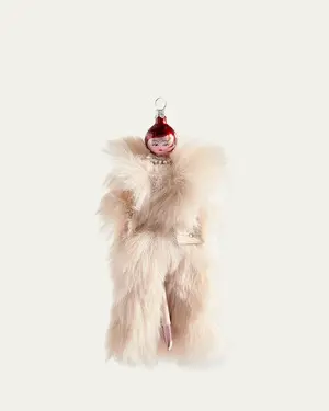 DE CARLINI Fashionista In Cream Fur Coat Christmas Ornament - Crme Multi