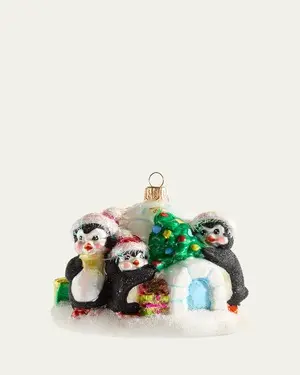 Bergdorf Goodman Igloo With Penguins Christmas Ornament