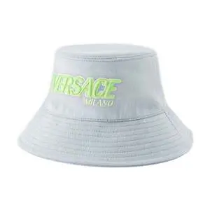 Versace Embroidered Logo Denim Bucket Hat - Blue