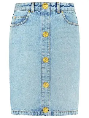 Balmain Cotton Denim Skirt - Light Blue