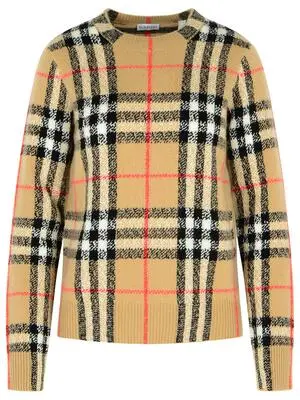 Burberry Cashmere And Wool Constance Check Sweater - Beige