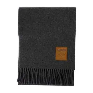 GANNI Double Face Solid Scarf Wool - Grey