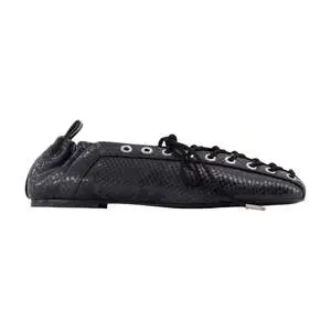 GANNI Eyelets Lace-up Snake Ballerinas - Black