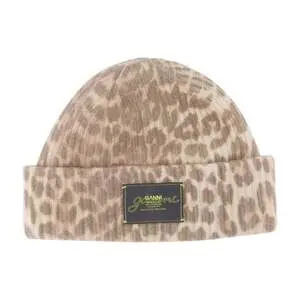 GANNI Printed Wool Beanie - Brown