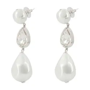 SELF-PORTRAIT Pearl And Crystal Drop Earrings - White