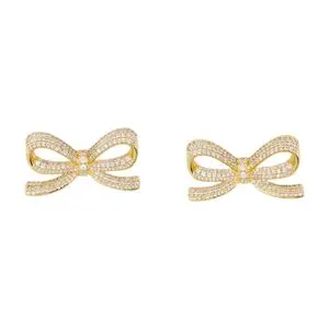 SELF-PORTRAIT Crystal Bow Stud Earrings - Gold
