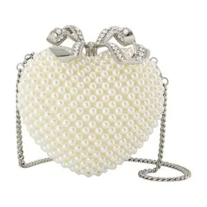 SELF-PORTRAIT Pearl Heart Clutch - White