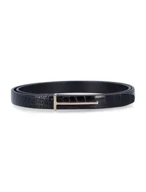 TOM FORD Leather Belt With Gold-tone Buckle - Black