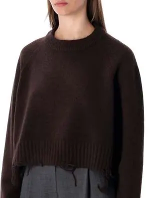 LOW CLASSIC Damaged Cropped Pullover - Brown
