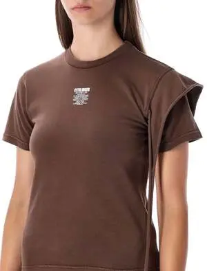 Ottolinger Fitted T-shirt With Asymmetric Shoulder Detail - Dark Brown