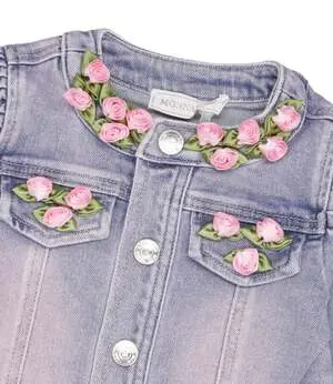 Monnalisa Denim Jacket With Rosette Detail