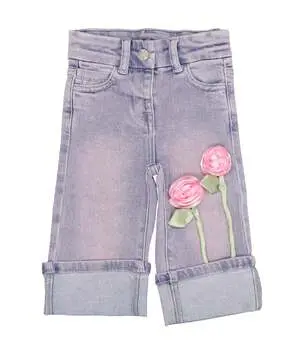 Monnalisa Denim Jeans With Rosette Appliqués