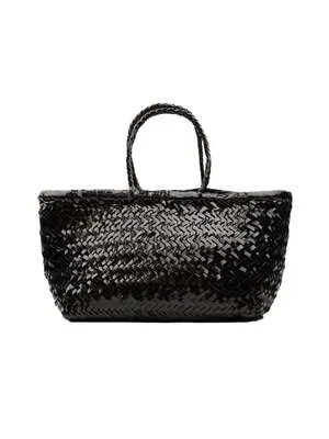 Dragon Diffusion Handwoven Leather Basket Tote - Patent Black